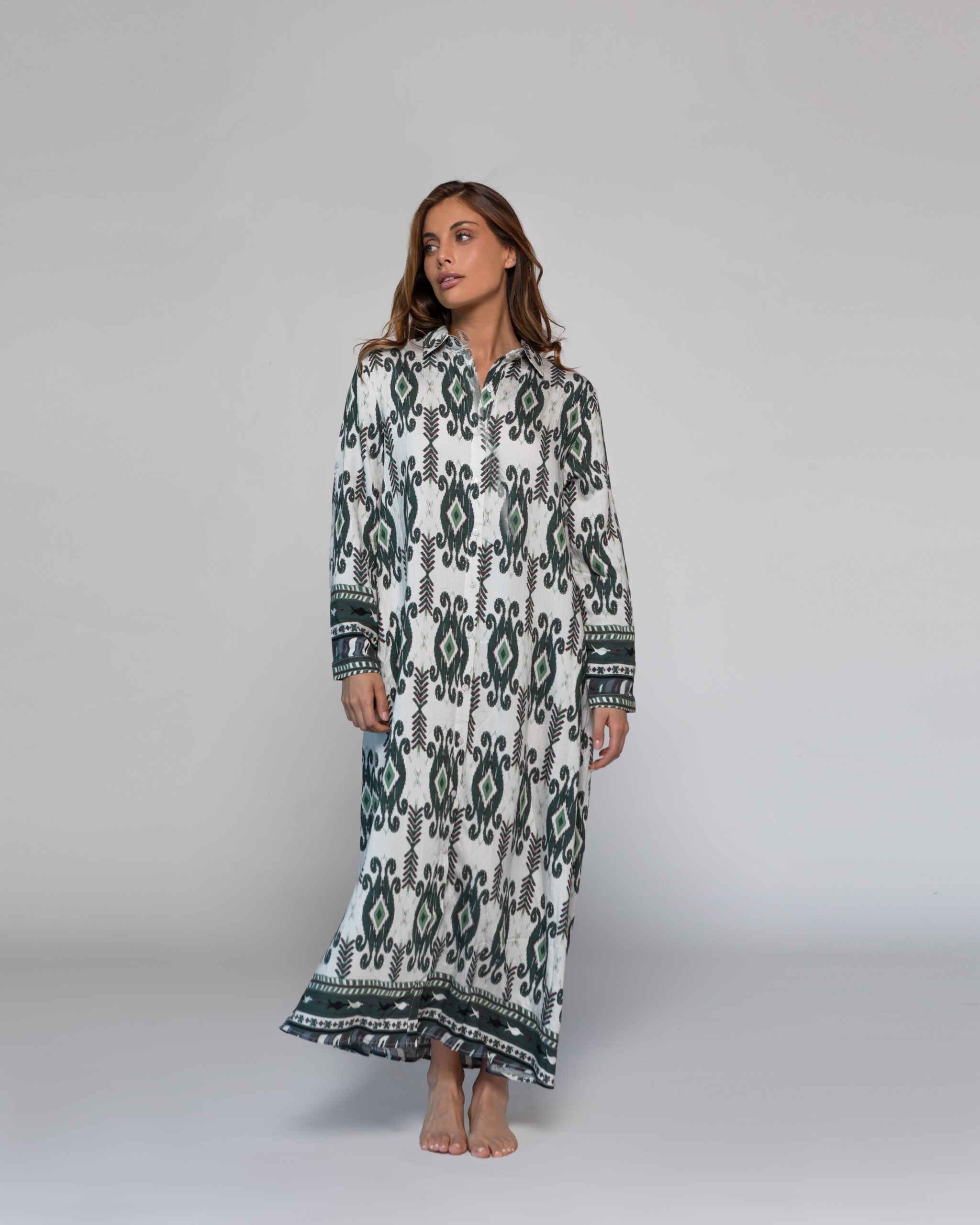 VESTIDO CAMISERO ESTAMPADO VERDE – Emporio Garcia