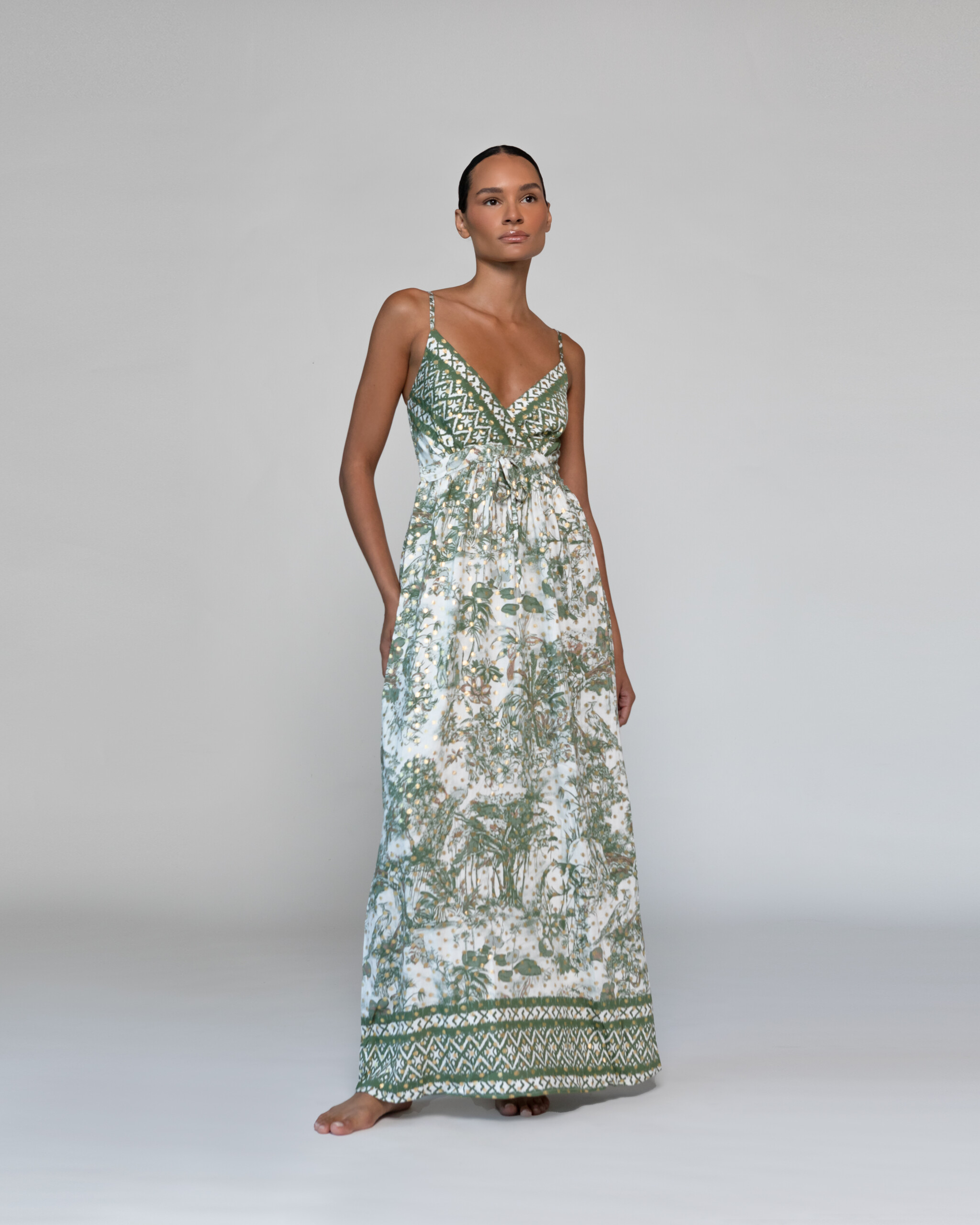 VESTIDO LARGO ESTAMPADO VERDE – Emporio Garcia